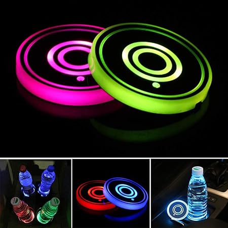 Amazon.com: LED Car Cup Holder Lights, 7 Colors Changing USB Charging ...