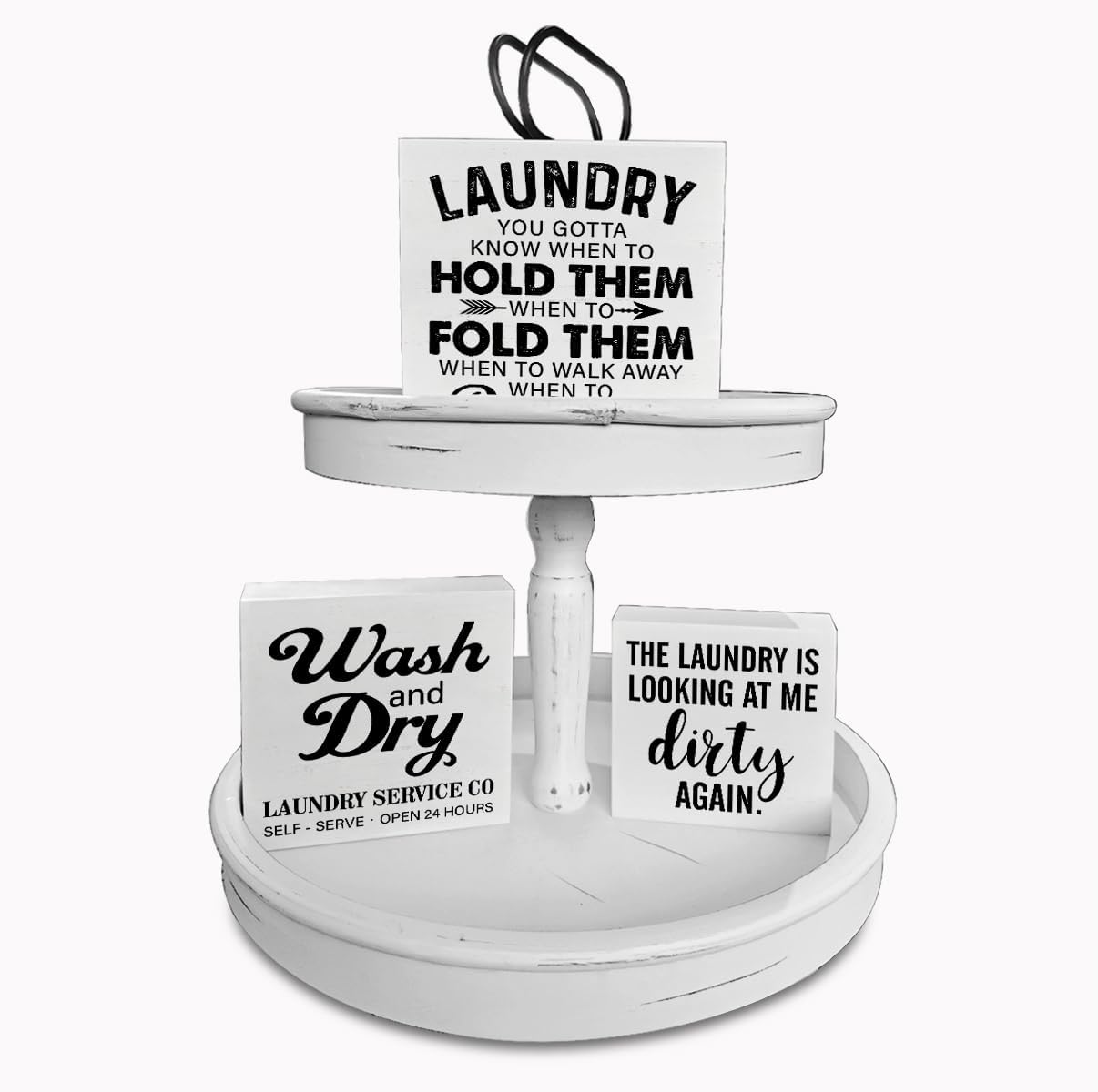 Amazon.com: 3 Pieces Laundry Wooden Box Signs Laundry Room Tiered Tray ...
