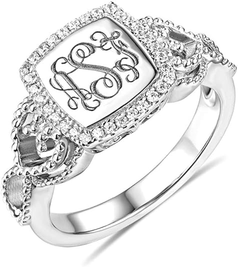 Amazon.com: AILIN Custom Classic Monogram Ring 925 Sterling Silver ...