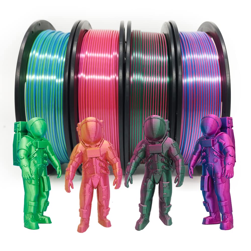 YOUSU 4x250g Dual Color PLA Filament 1.75 mm, Shiny Silk 3D Printer ...