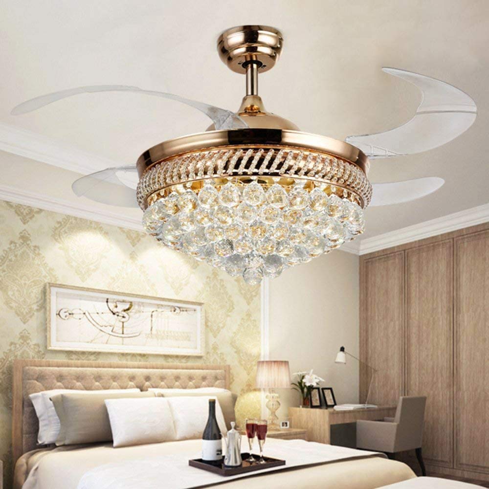 36W LED Modern Ceiling Fan Retractable Fan Light Remote Control ...