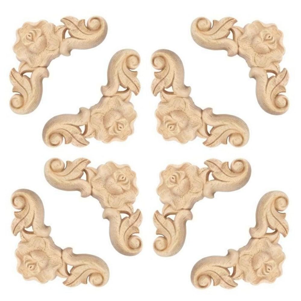 Amazon.com: Vilanca 20 Pcs Decorative Rose Wood Flower Carved Appliques ...