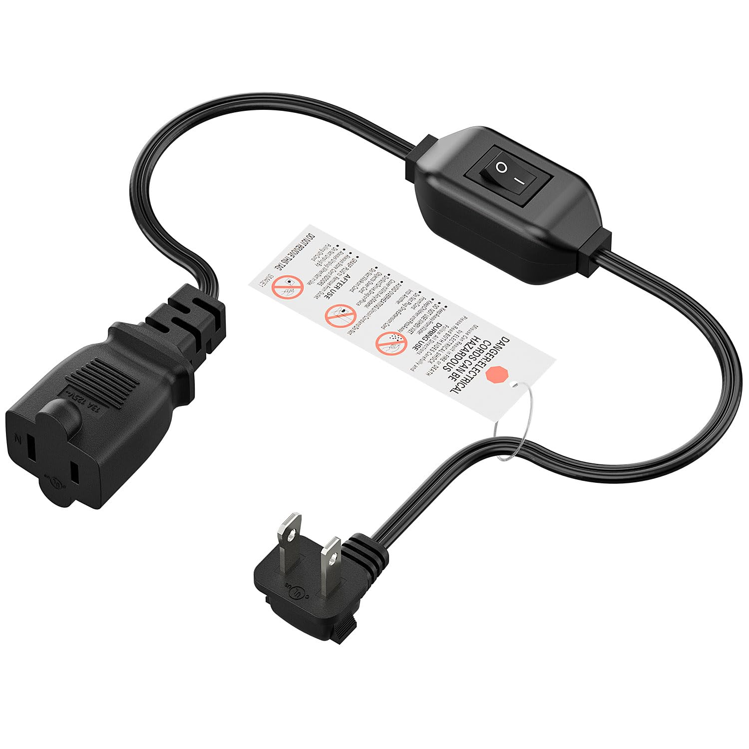 [2-Feet] On Off Switch Extension Cord, Right Angle 2-Prong Polarized ...