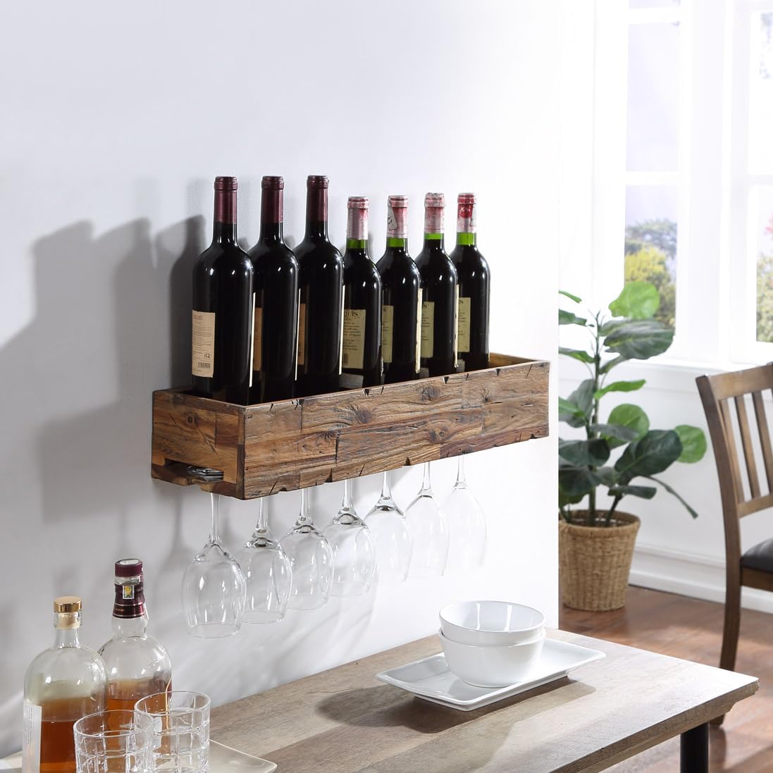Amazon.com: northbeam 24″ Floating Wine Shelf with Glass Holder : Home ...