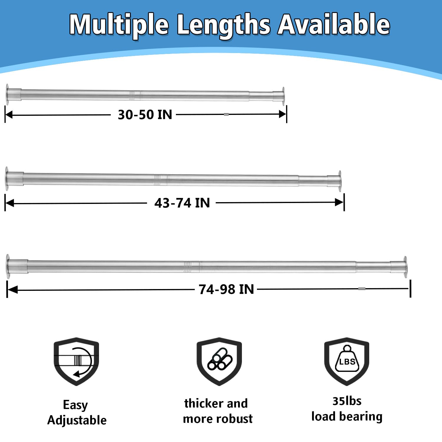 Snapklik.com : Luvenia Silver Closet Rod For Hanging Clothes, 28 To 74 ...
