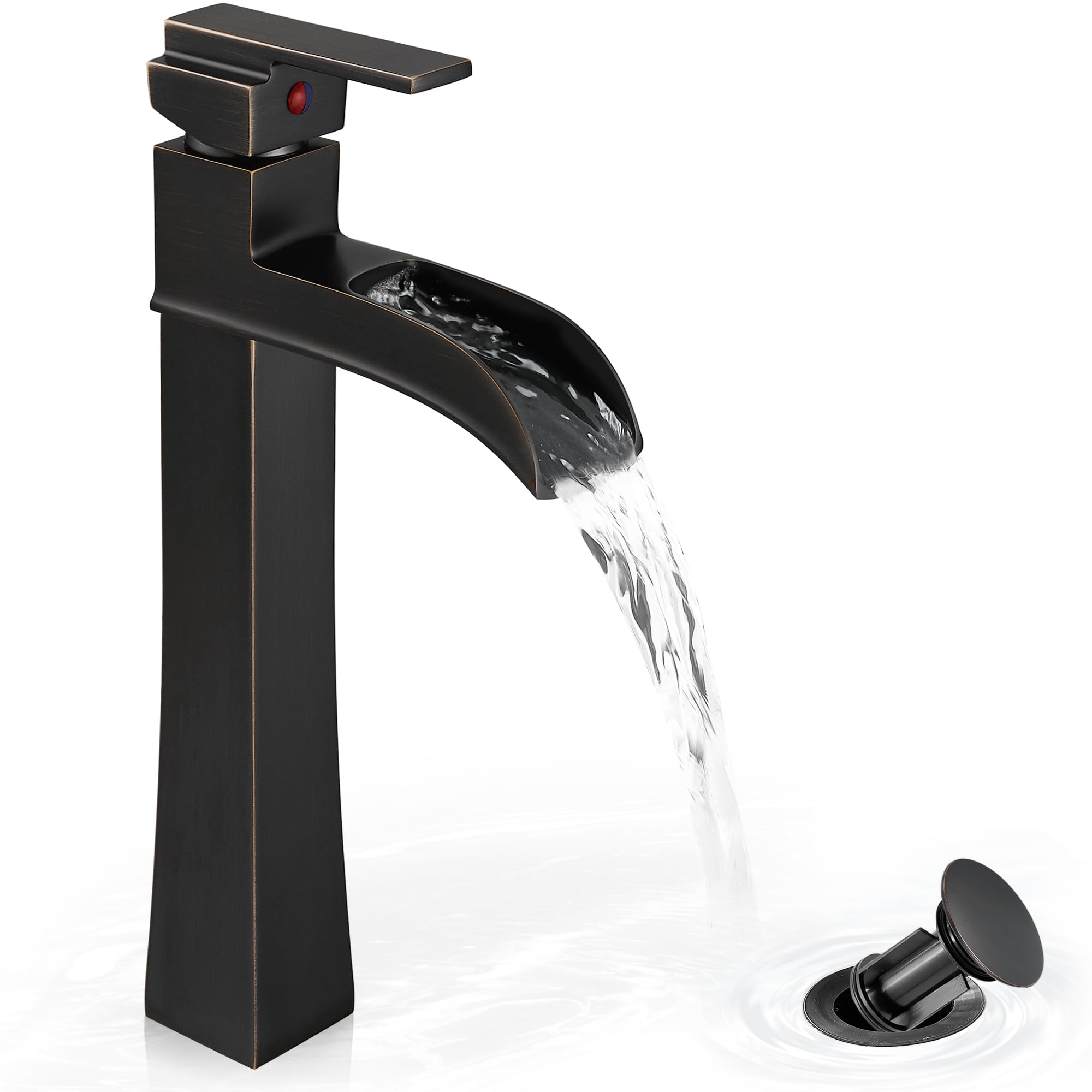 HOIGY Bronze Vessel Sink Faucet, Brass Tall Bathroom Faucets Waterfall ...