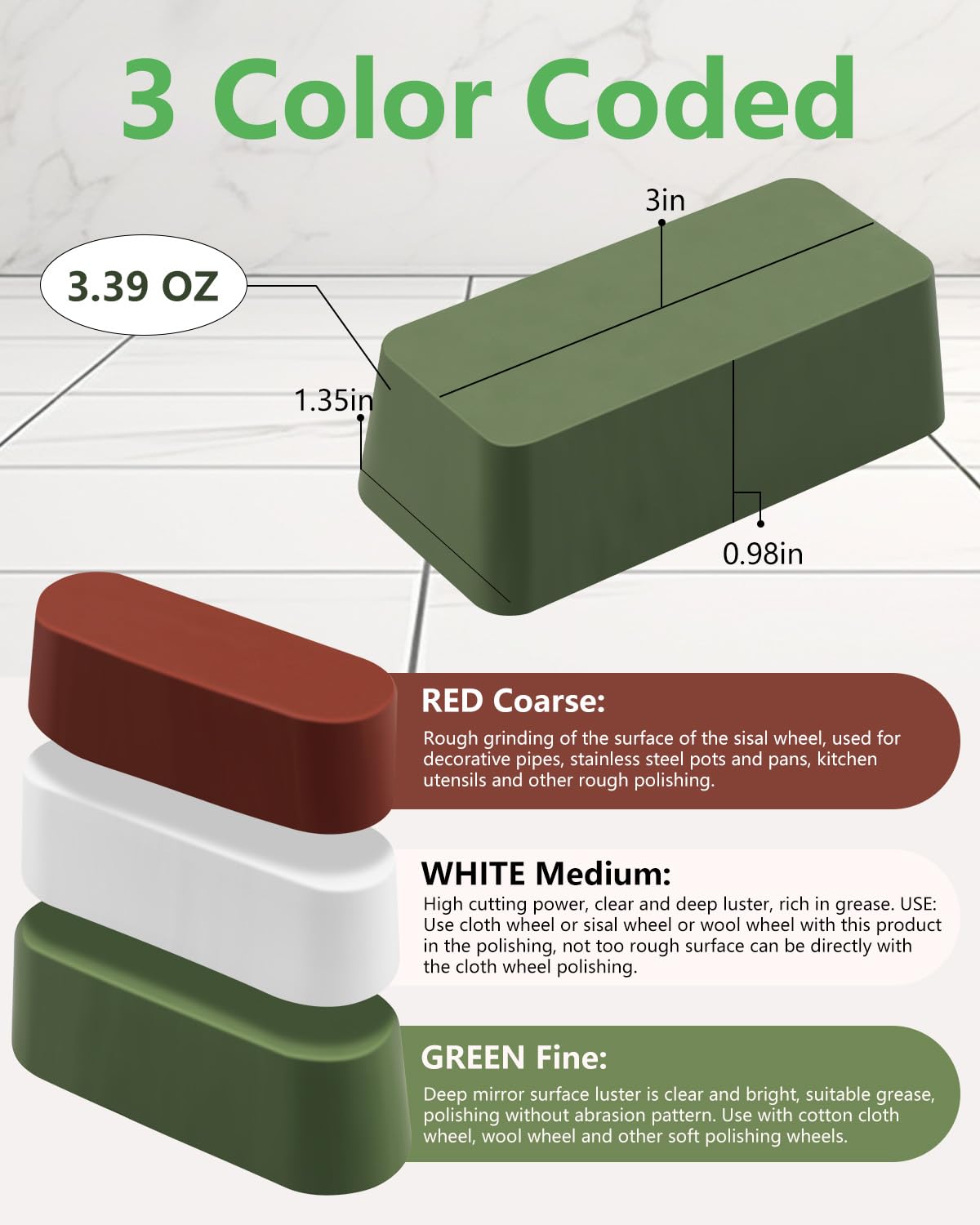 Snapklik.com : Metal Polishing Compound Kit 11.65 Oz Kit - ZORUNNA 3Pc Buffing Compound Bars ...