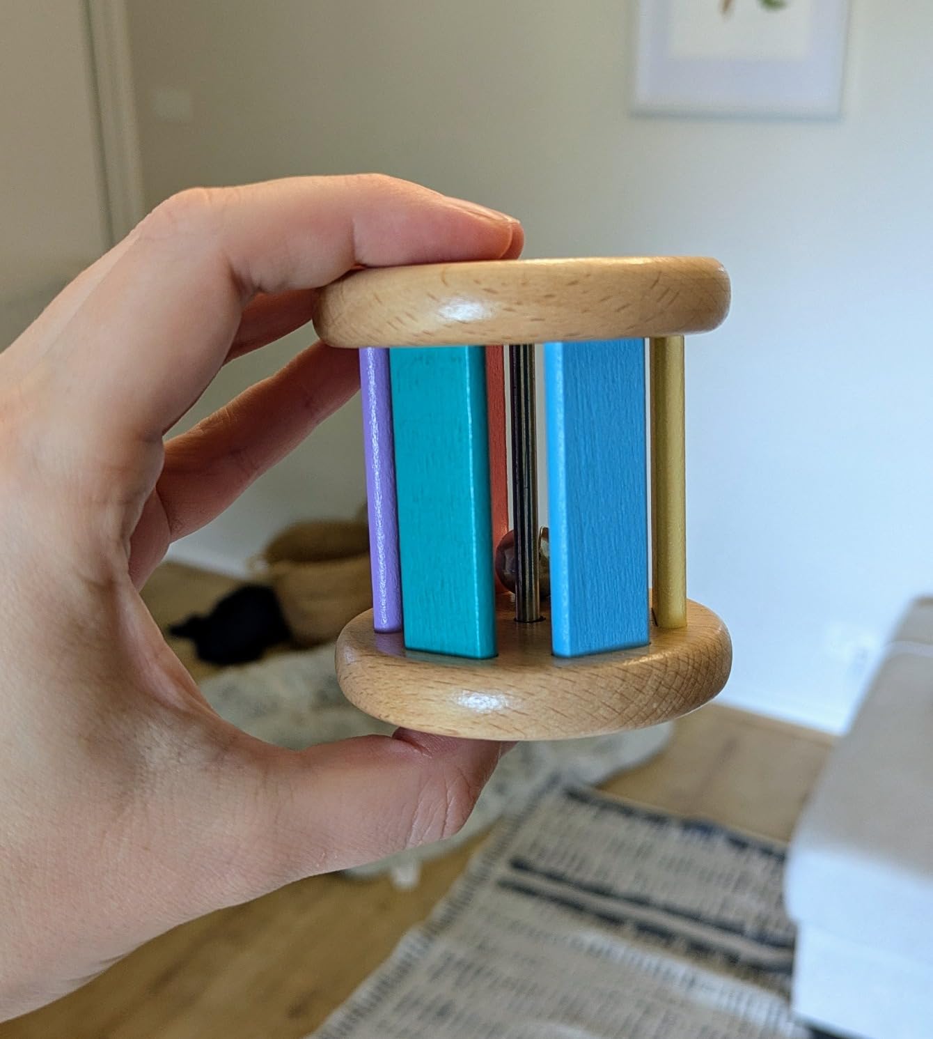 Montessori Wooden Baby Rattle with Bell, Toys for Infants and Babies 6 ...