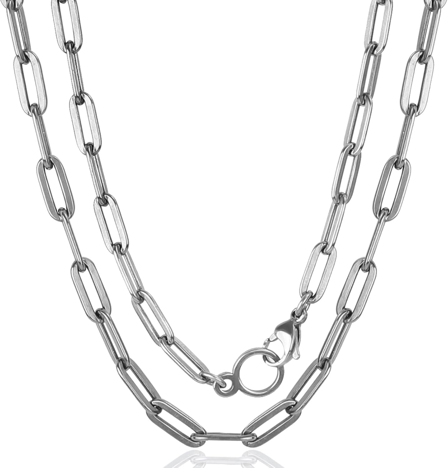 SanThree 5mm Pure Titanium Paperclip Link Chain Necklace, Skin Friendly ...