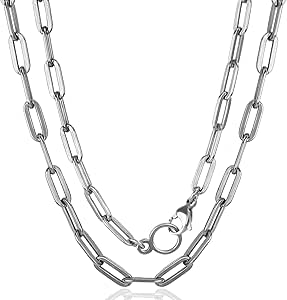 SanThree 5mm Pure Titanium Paperclip Link Chain Necklace, Skin Friendly ...