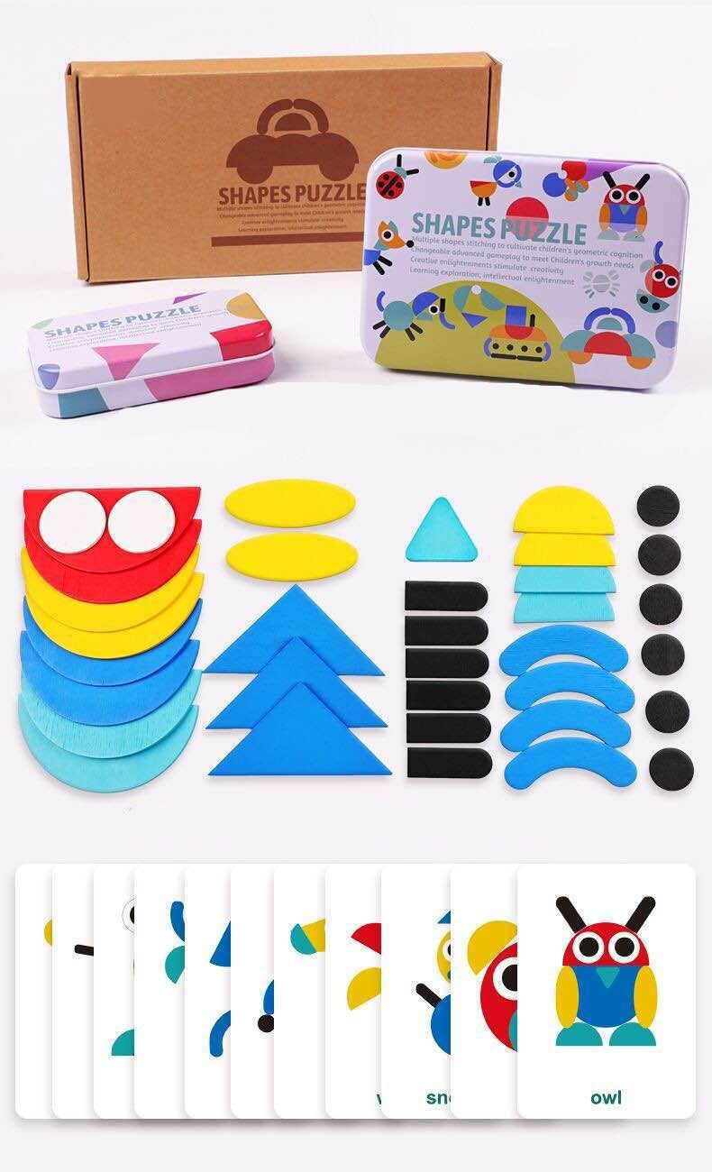 Wooden Pattern Block Animals Jigsaw Puzzle Sorting and Stacking Games ...