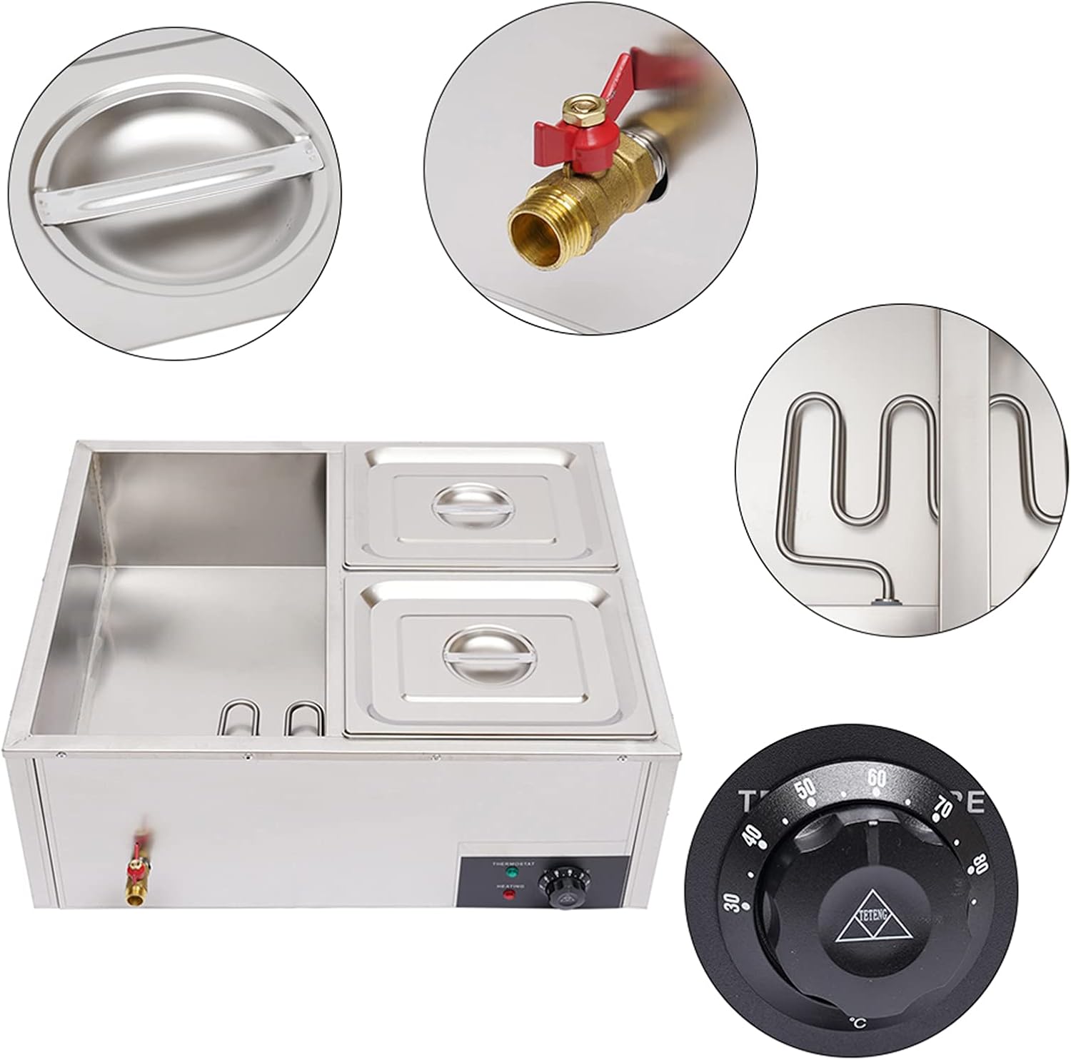 4 sartenes calentador de alimentos comercial servidor buffet bandeja de ...