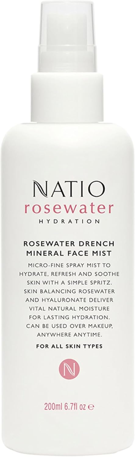 Natio Australia Rosewater Hydration Drench Mineral Face Mist 200ml - Refreshing Skin Balancing ...
