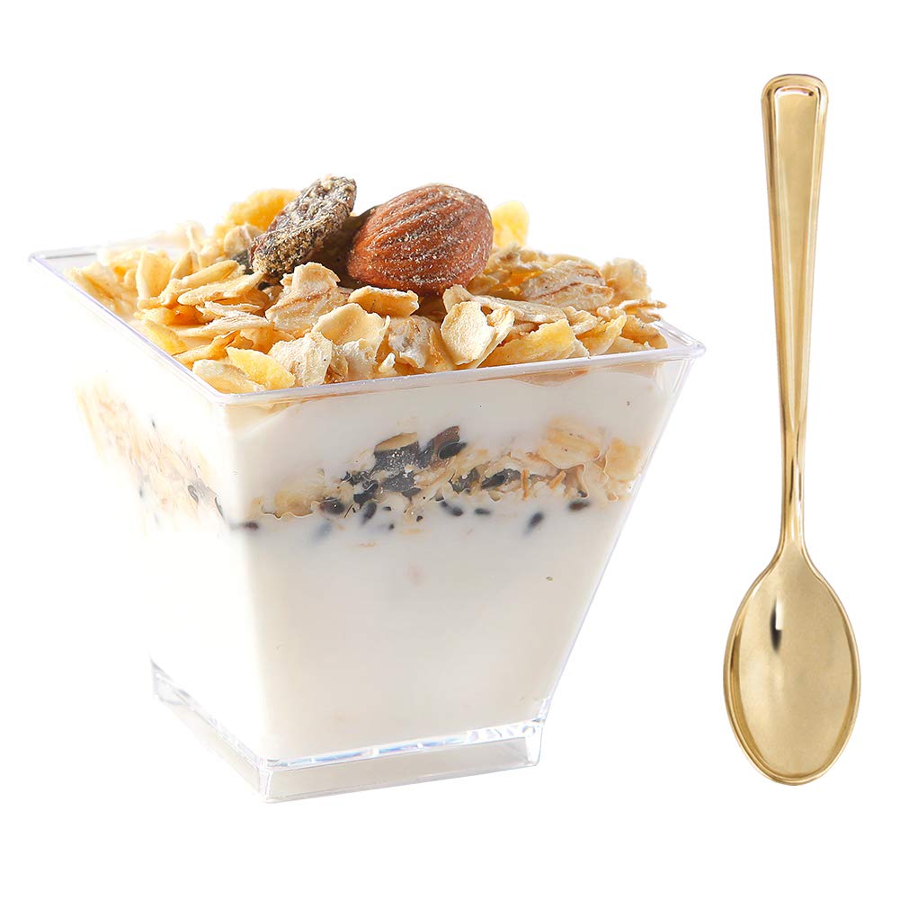 Amazon.com | supernal 2oz Square Plastic Mini Dessert Cups with Gold ...