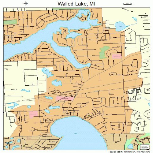 Large Street & Road Map of Walled Lake, Michigan MI - Printed poster ...