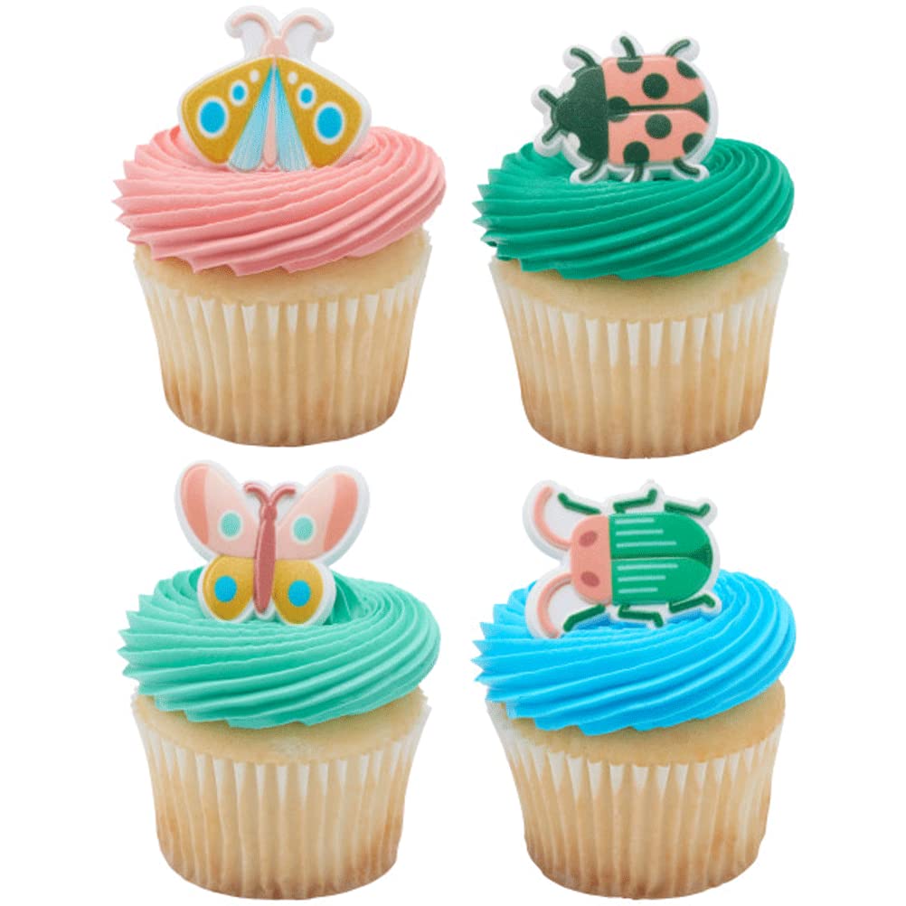 Amazon.com: Spring Garden Bugs Insect Butterfly Ladybug Cupcake Rings ...