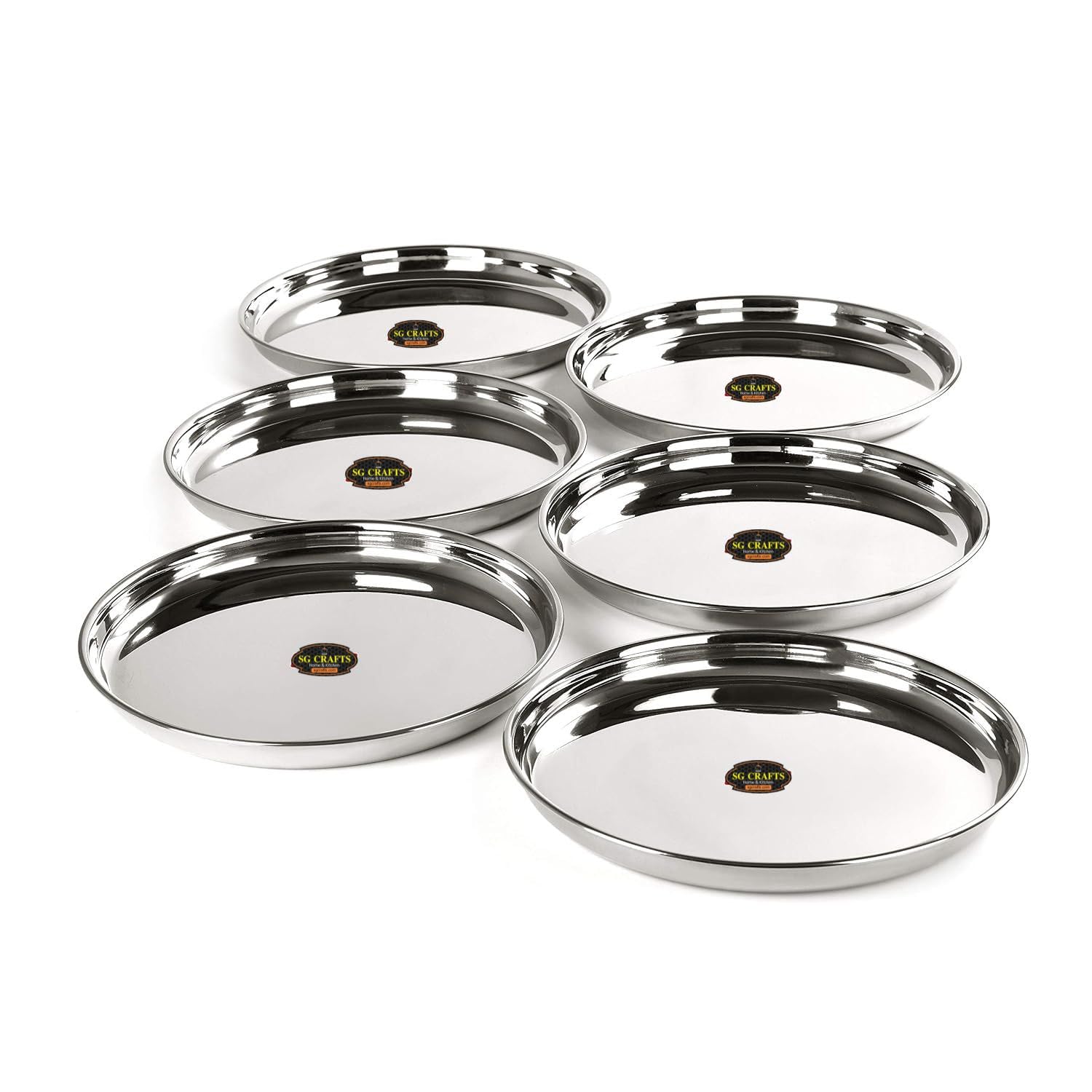Buy SG CRAFTS Stainless Steel Heavy Gauge Deep Wall Dinner Plates/Thali ...