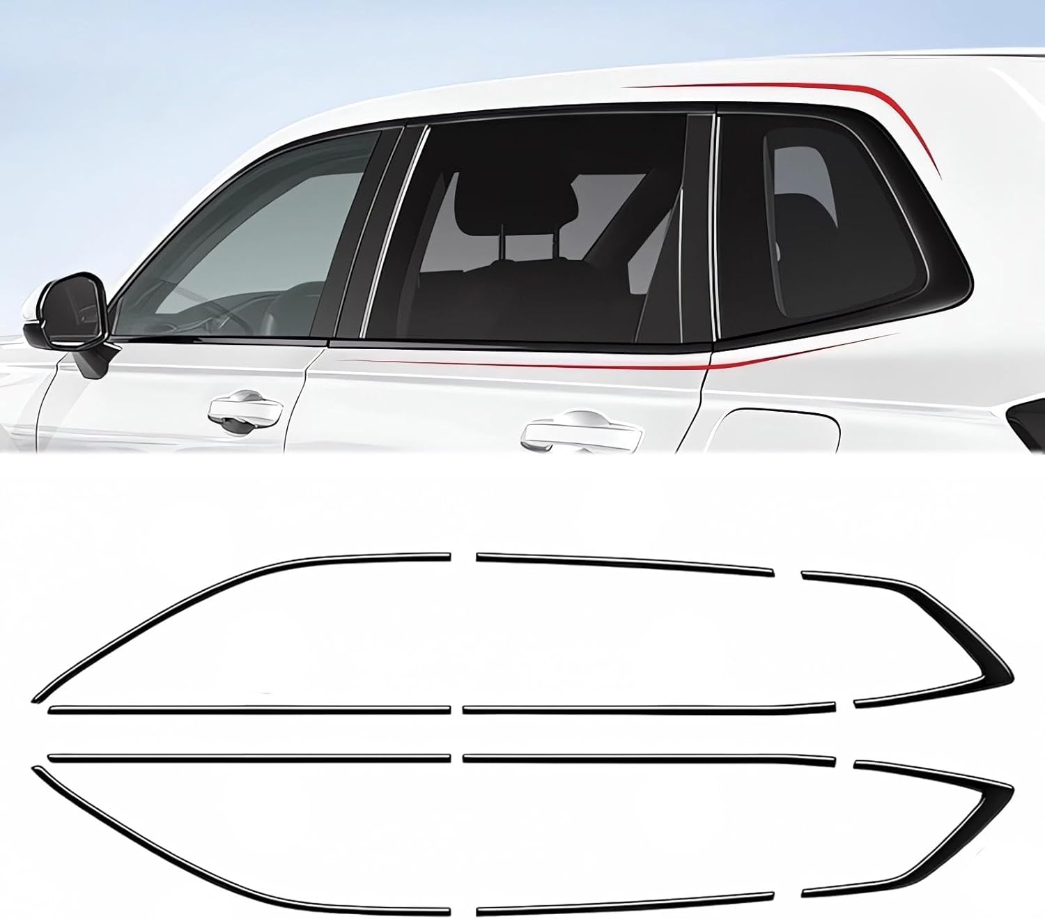 Window Sill Molding Strip Cover Trim for Honda CR-V CRV 2023-2024, Glossy Black ABS (10PCS ...