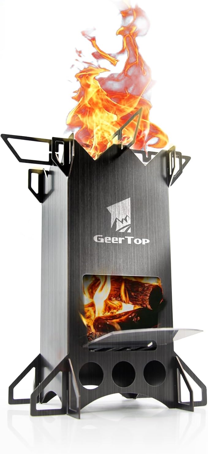 Amazon | Geer Top ウッドストーブ 小型 ロケットストーブ ミニ 焚き火台 薪ストーブ コンパクト 折りたたみ バーベキューコンロ 二次燃焼 強力火力 軽量 防風 1台多役 ...