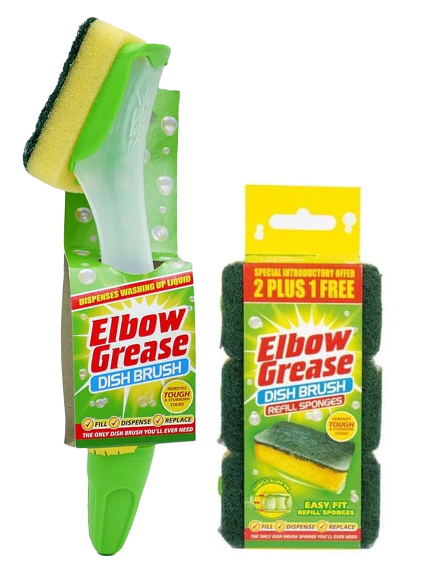 Elbow Grease Fillable Washing Up Brush with Sponge- Ergonomic design ...