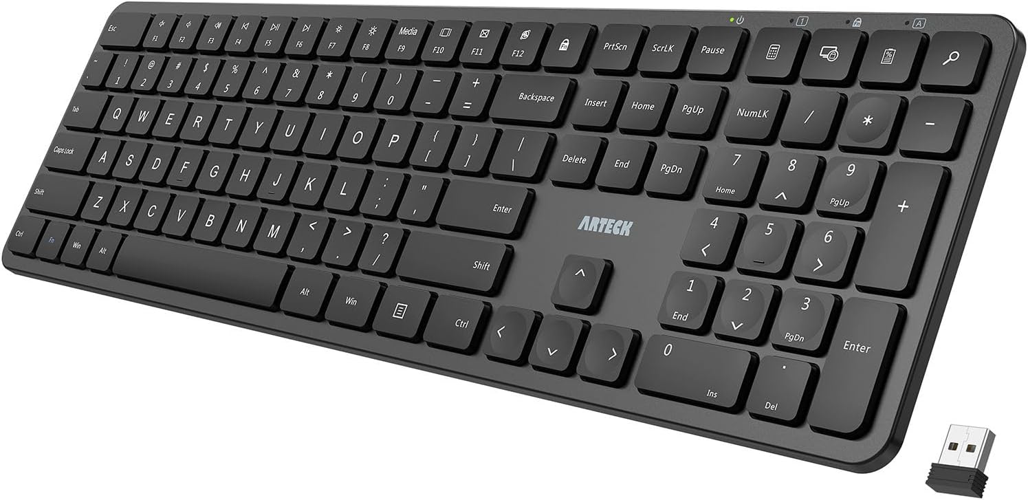 Amazon.com: Arteck 2.4G USB Wireless Keyboard Ultra Slim Full Size ...