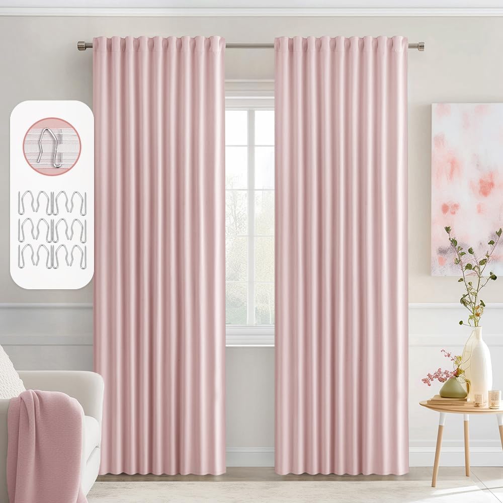 Amazon.com: MIULEE Baby Pink Back Tab Blackout Curtains 84 Inch Length ...