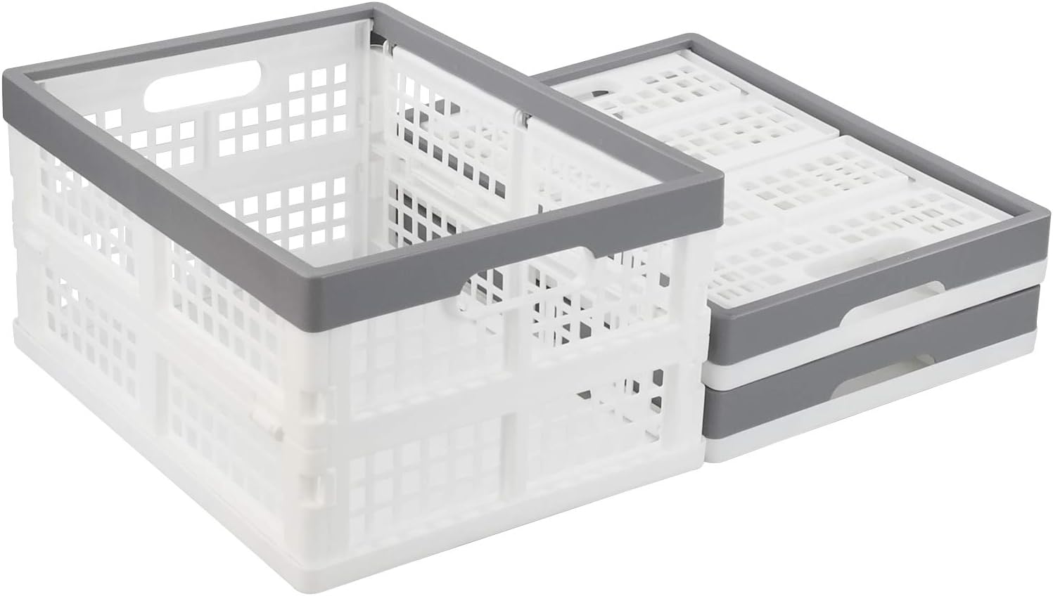 Pack of 2/3/4/5/6/7/8/10 Plastic Folding Storage Crate Box 32Lt ...