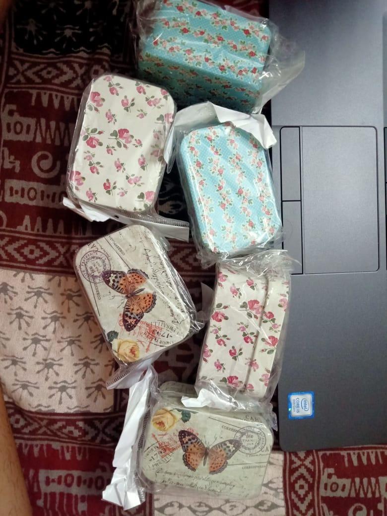 Tootpado Small Rectangular Tin Storage Boxes Hinged Containers (7x4.5x4 ...