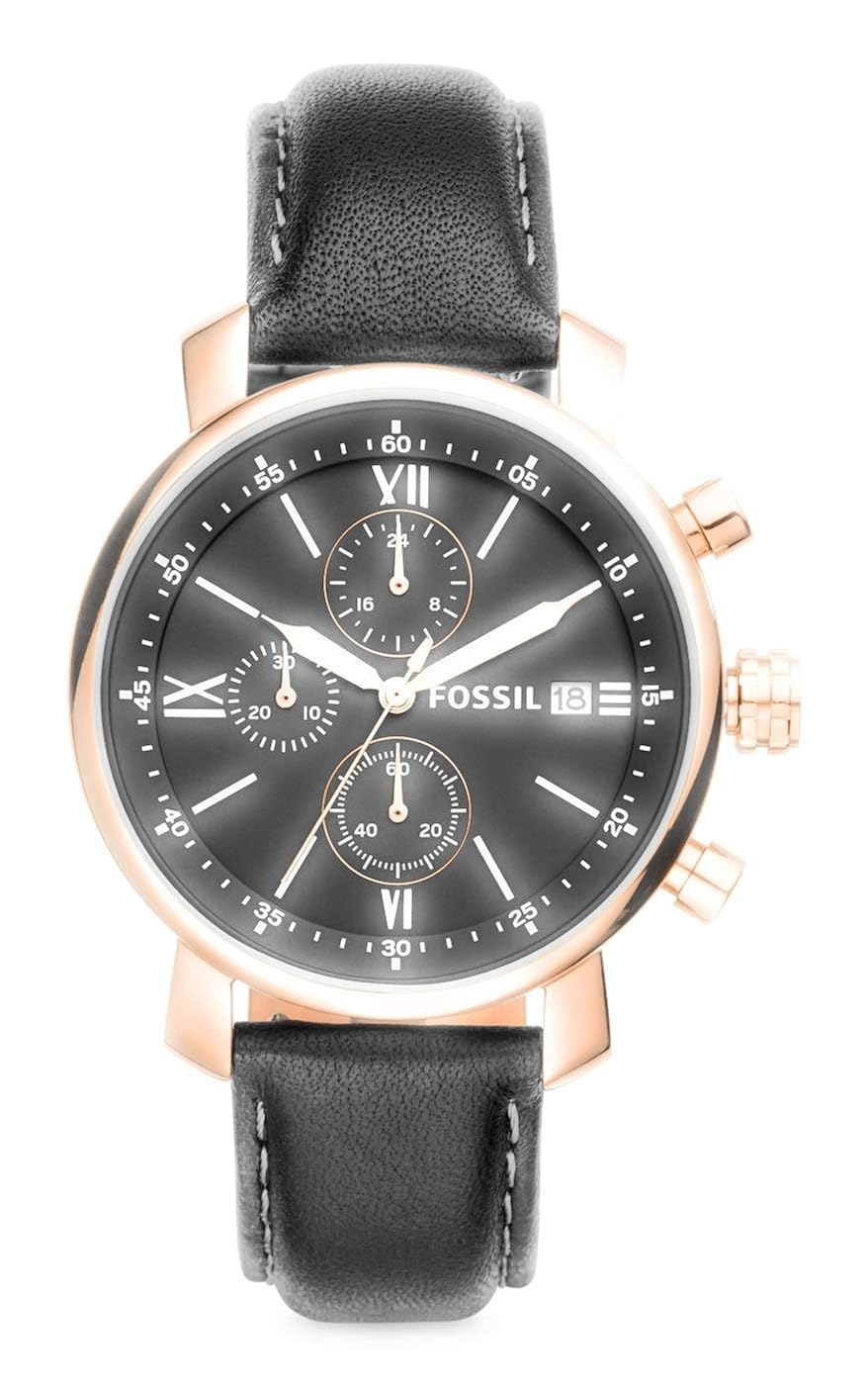 Fossil BQ1008 Men's Black Leather Strap Black Dial Chronograph Watch ...
