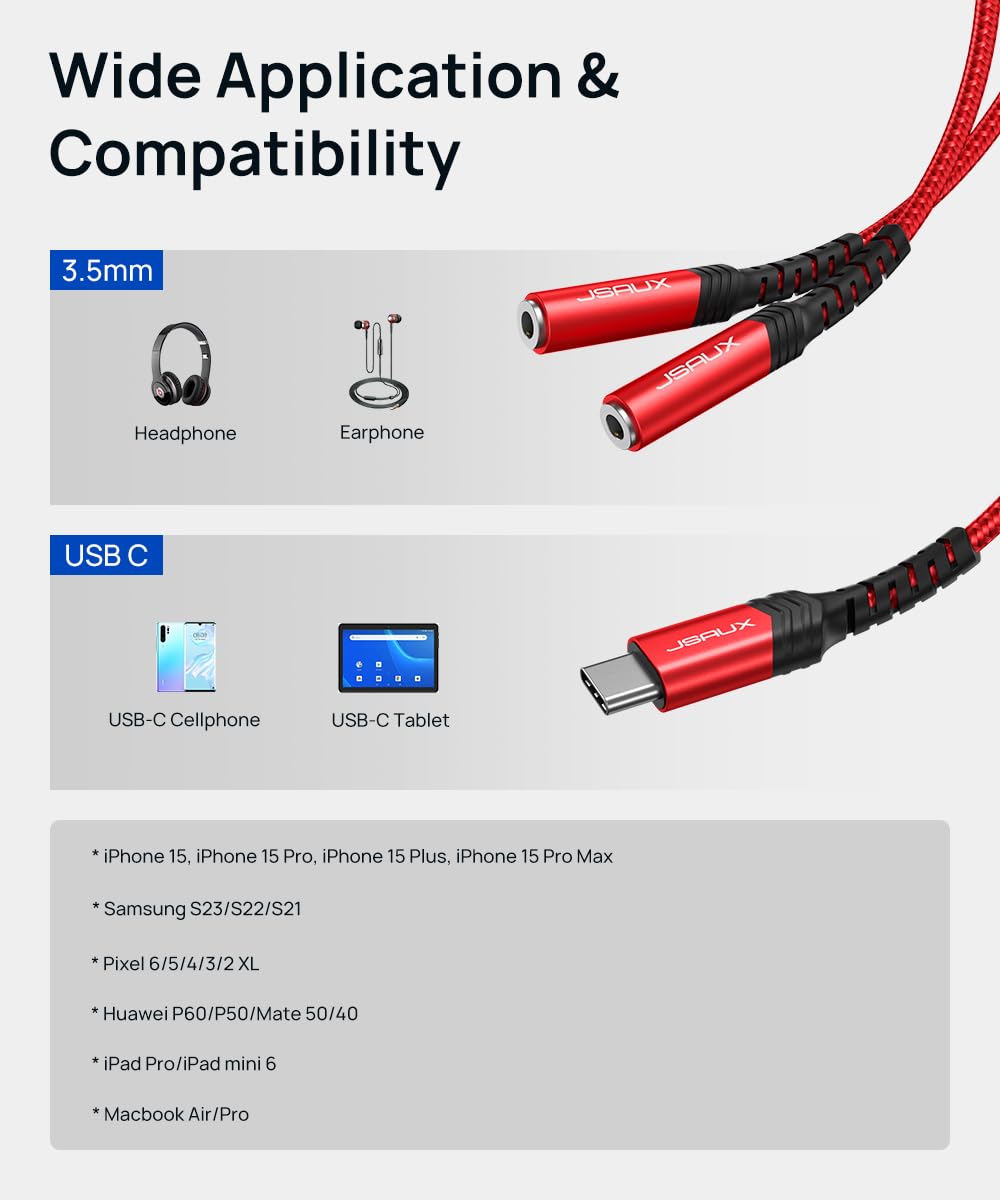 Snapklik.com : JSAUX USB C To Dual 3.5mm Headphone Splitter, Type C To ...