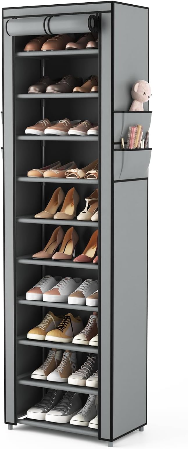 Amazon.com: VTRIN Vertical Narrow Shoe Rack Organizer Tall Shoe Rack ...