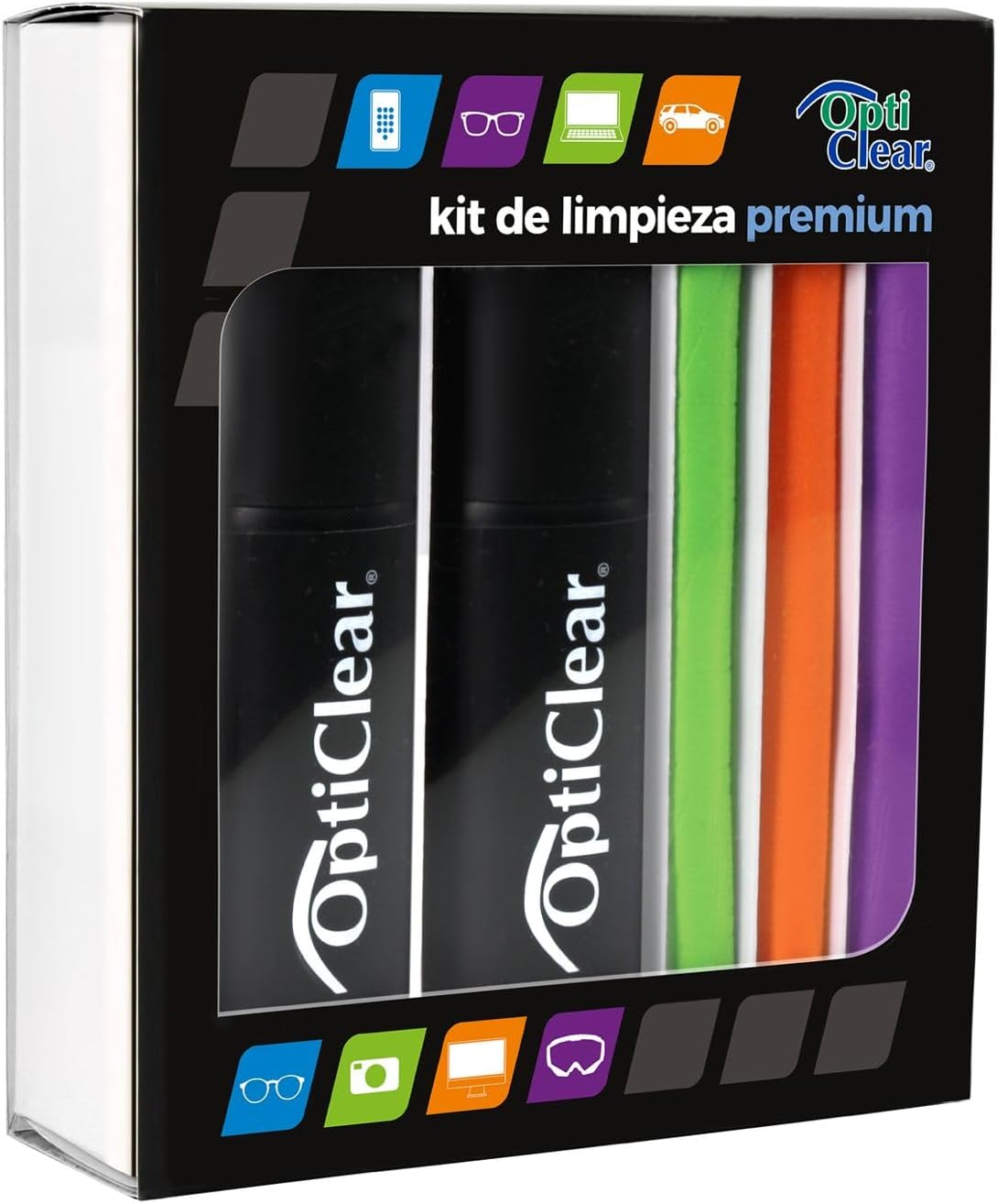 Opticlear® | Kit Limpieza Lentes Premium Black | 2 Soluciones de 60 ml ...