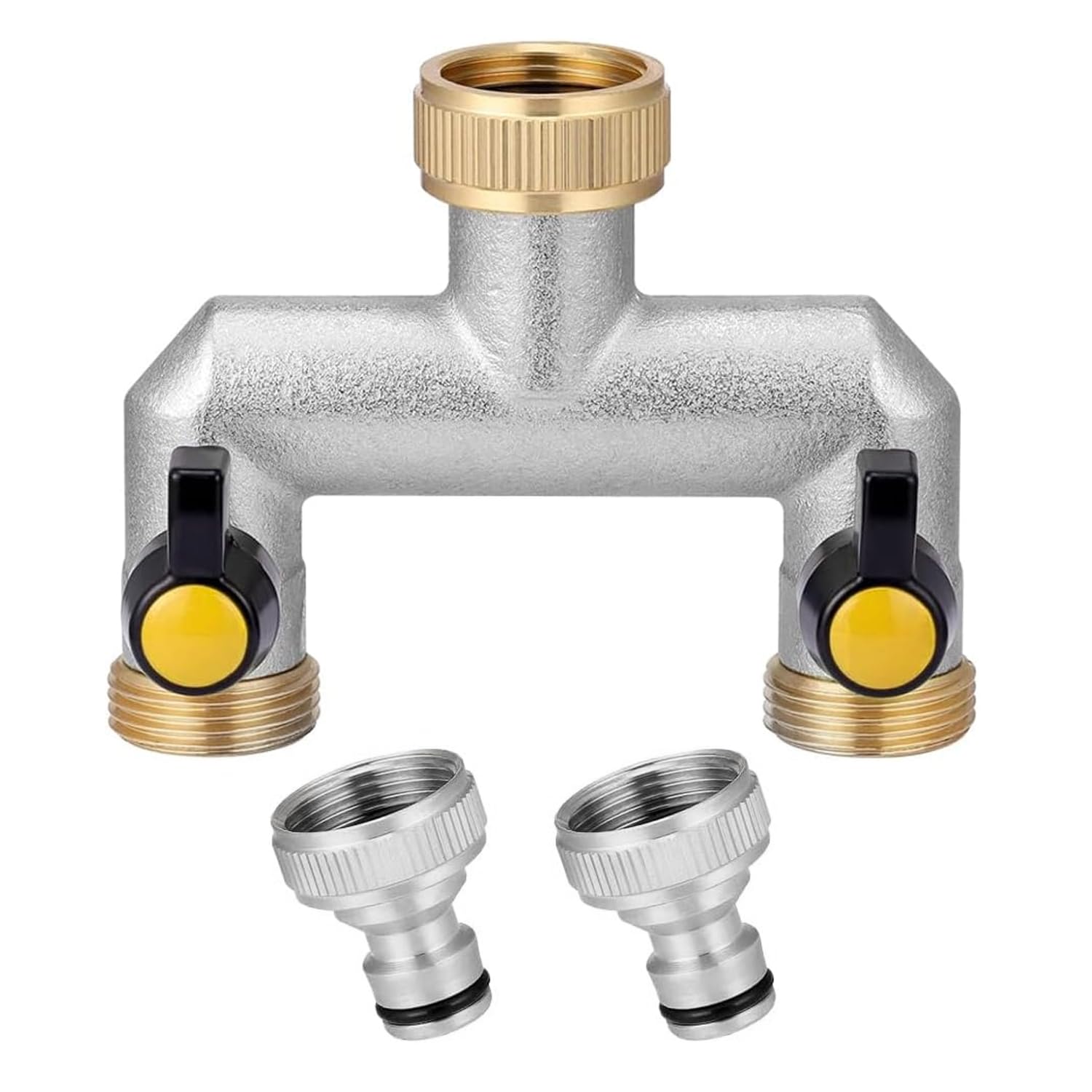 Brass 2 Way Tap Splitter, 3/4″ Hose Tap Splitter with 2 Individual ...