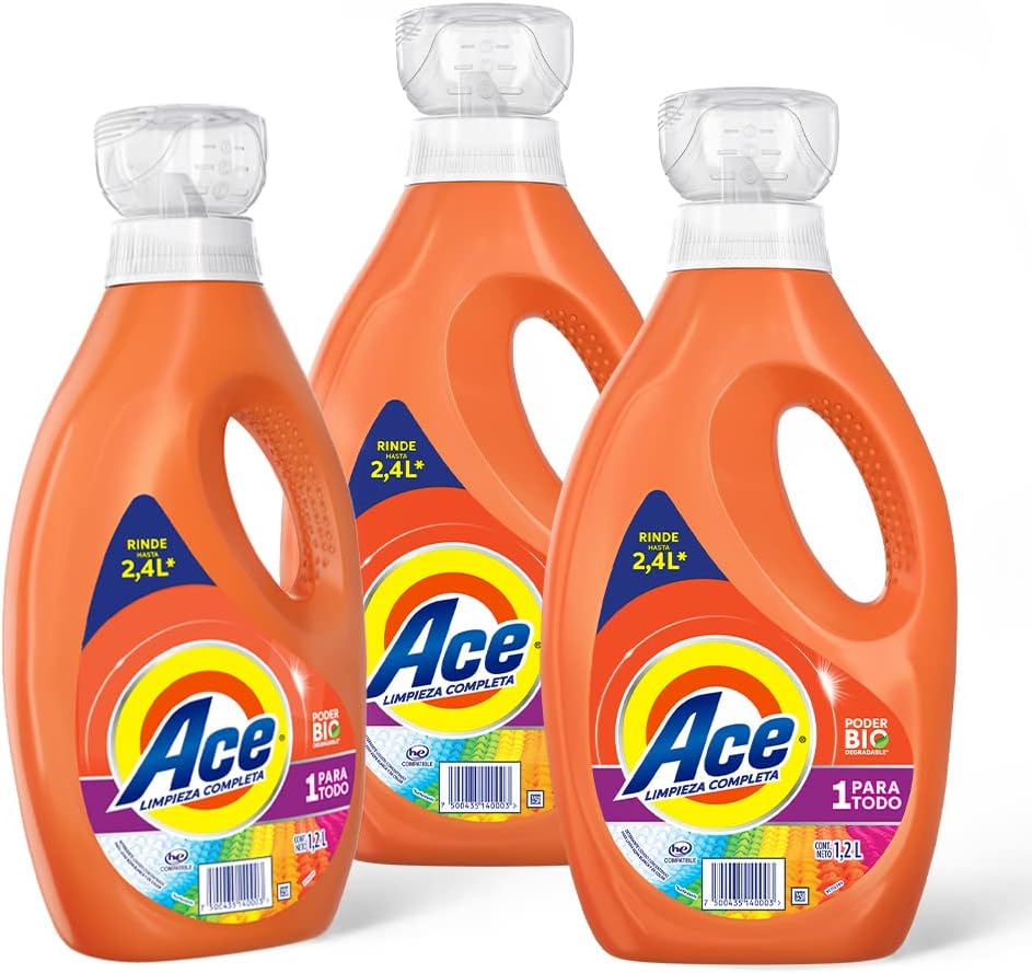 Ace Detergente Liquido Uno para Todo 3 Unidades de 1.2L, Total 3.6L ...