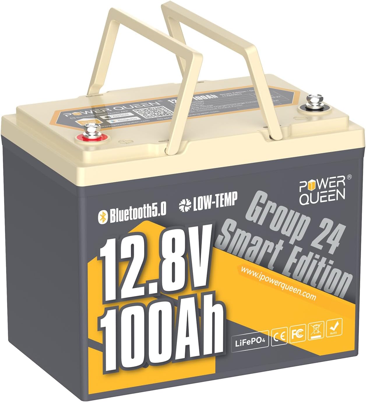 Amazon.com: Power Queen 12V 100Ah Bluetooth LiFePO4 Battery, Group 24 ...
