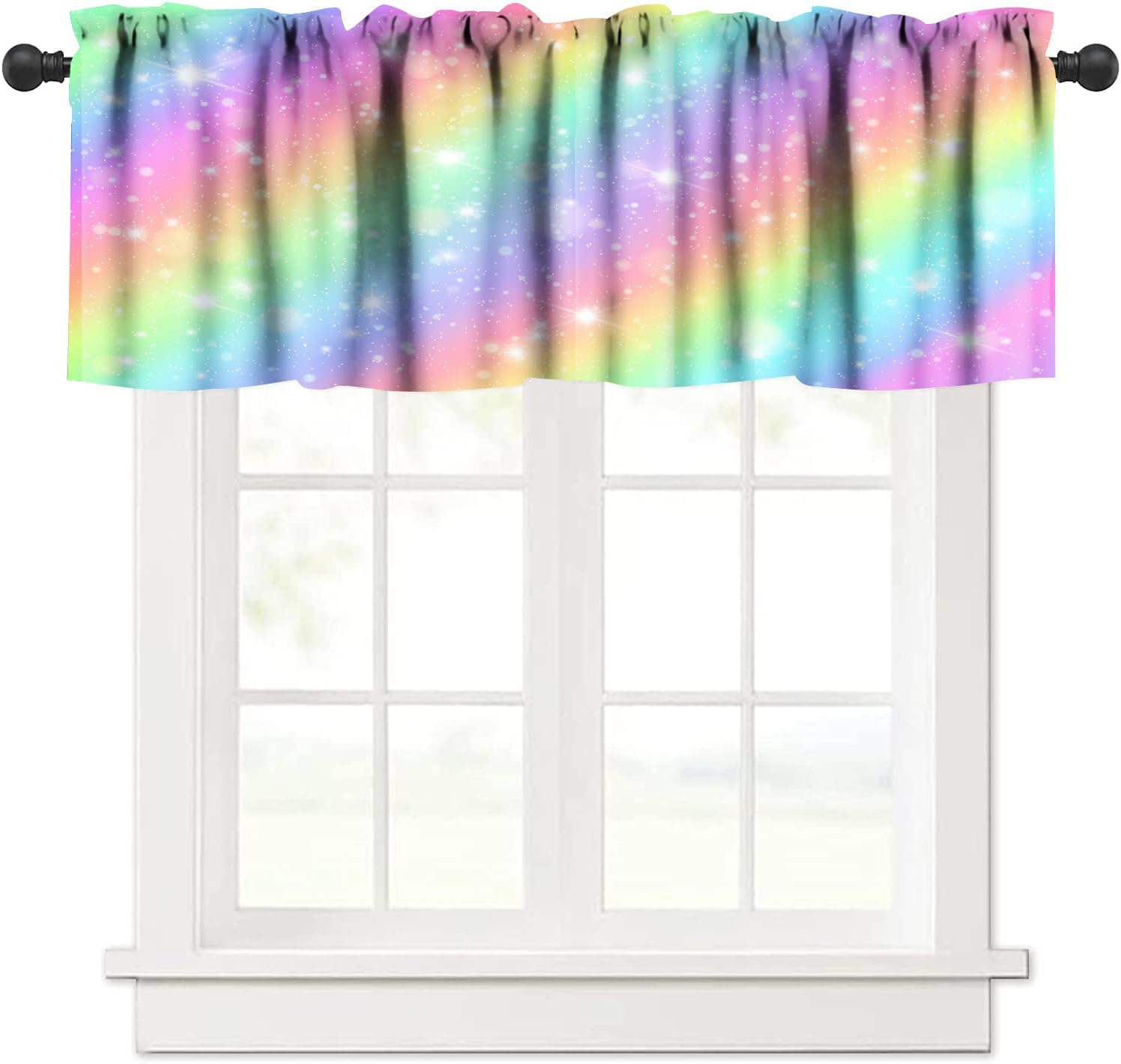 Amazon.com: HROZINO Rainbow Galaxy Kitchen Valances Half Window Curtain ...