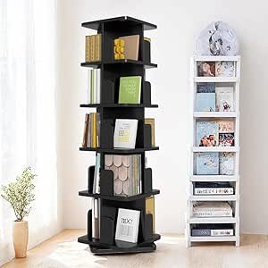 Amazon.com: MHOM Black Rotating Bookshelf, 360 Display 5 Tier Rotating ...