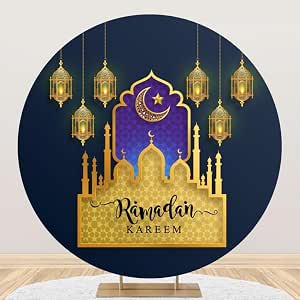 Amazon.com : Baocicco Navy Blue Ramadan Kareem Round Backdrop Gold ...