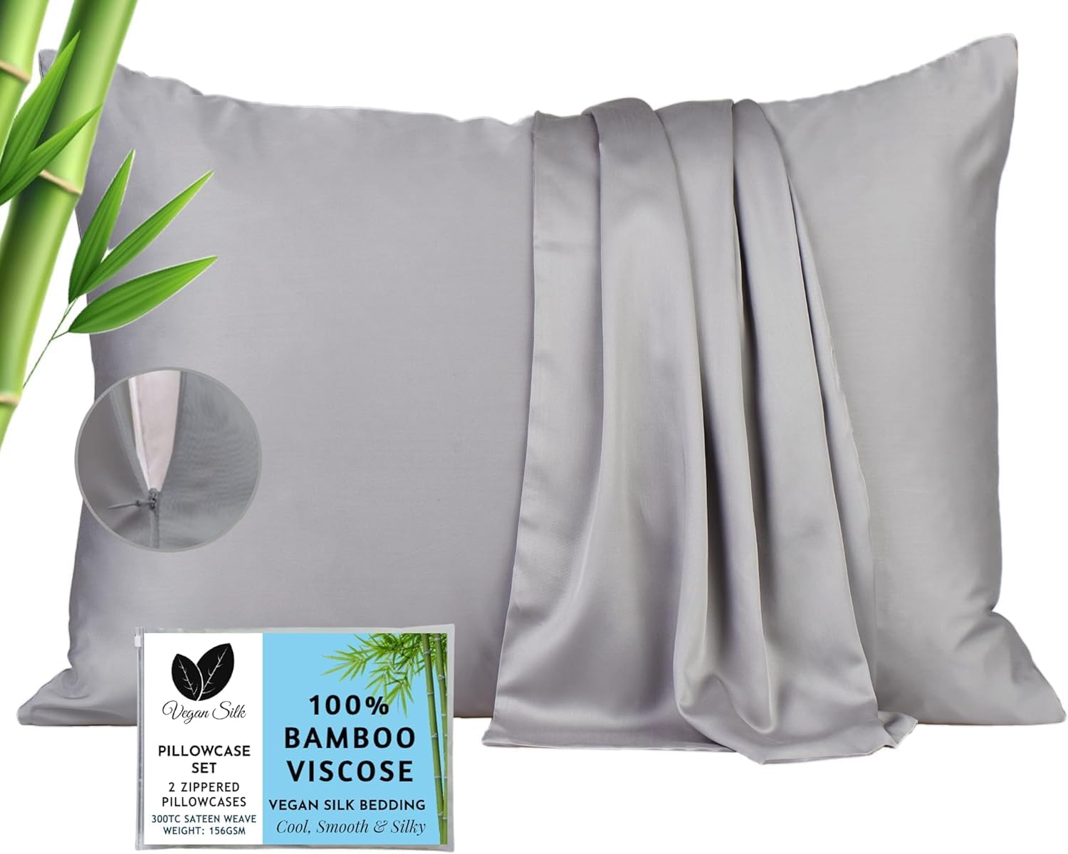 Amazon.com: 100% Viscose Bamboo Pillowcase Queen - 2-Pack Cooling ...