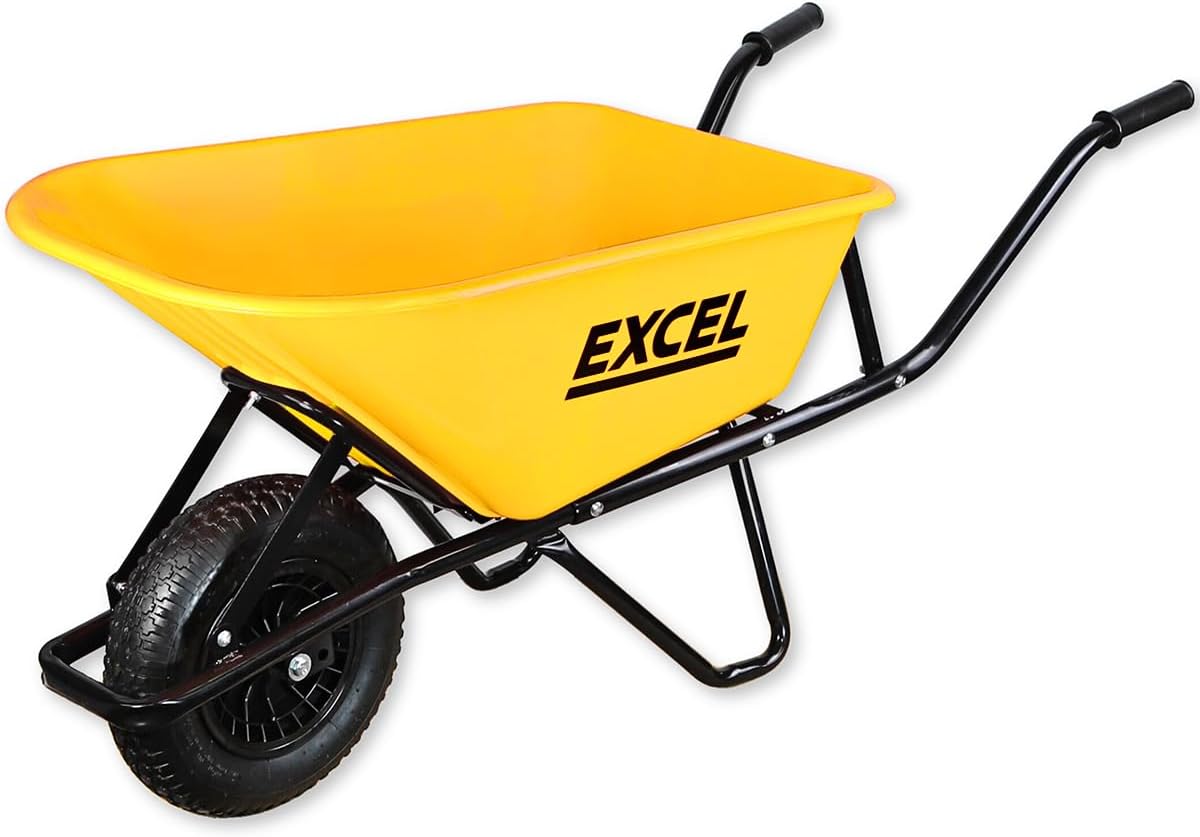 Excel Wheelbarrow Cart Trolley Heavy Duty 100L Yellow Wheelbarrow HDPE ...