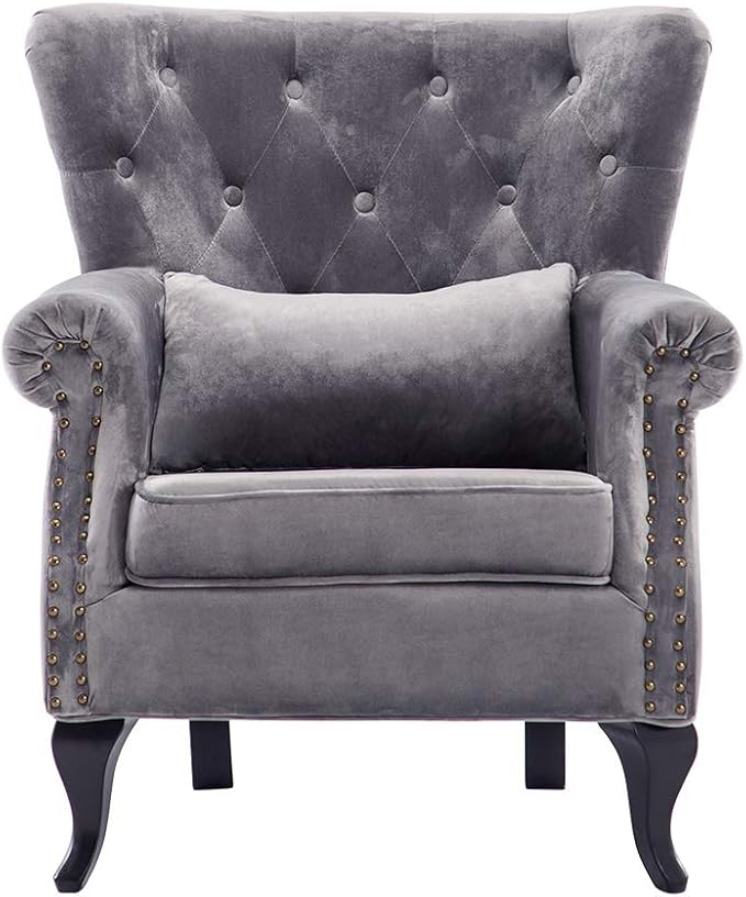 Warmiehomy Modern Velvet Armchair Upholstered Accent Buttoned Wing ...