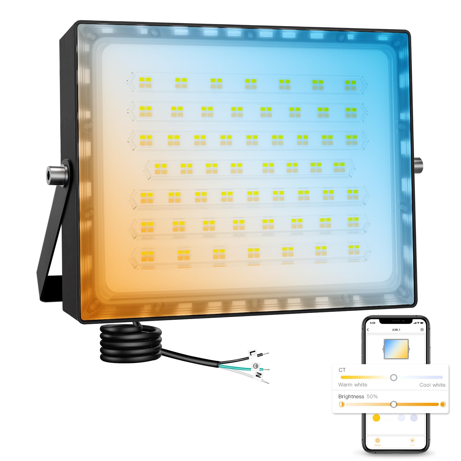 LED Flood Light Outdoor Dimmable, Smart 200W 20000LM Floodlights, 2000K ...