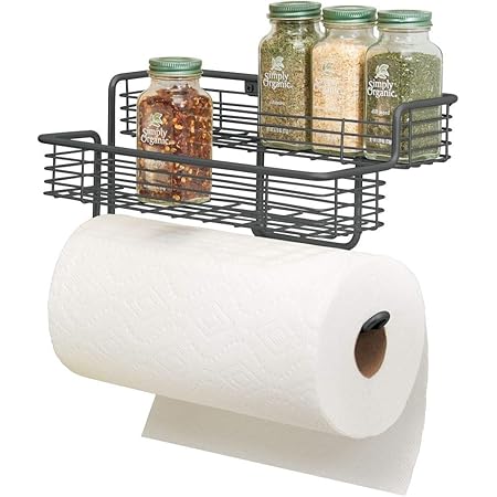 mDesign Metal Kitchen Roll Holder — Wall Mounted Kitchen Shelves for ...