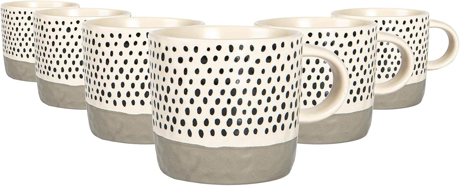 Nicola Spring 6x Grey 385ml Dipped Dotty Stoneware Coffee Mugs - Large ...