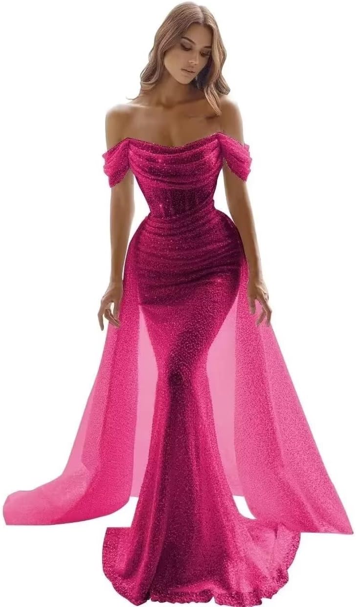 Sparkly Mermaid Prom Dresses for Women Ball Gown Off Shoulder Sequins ...