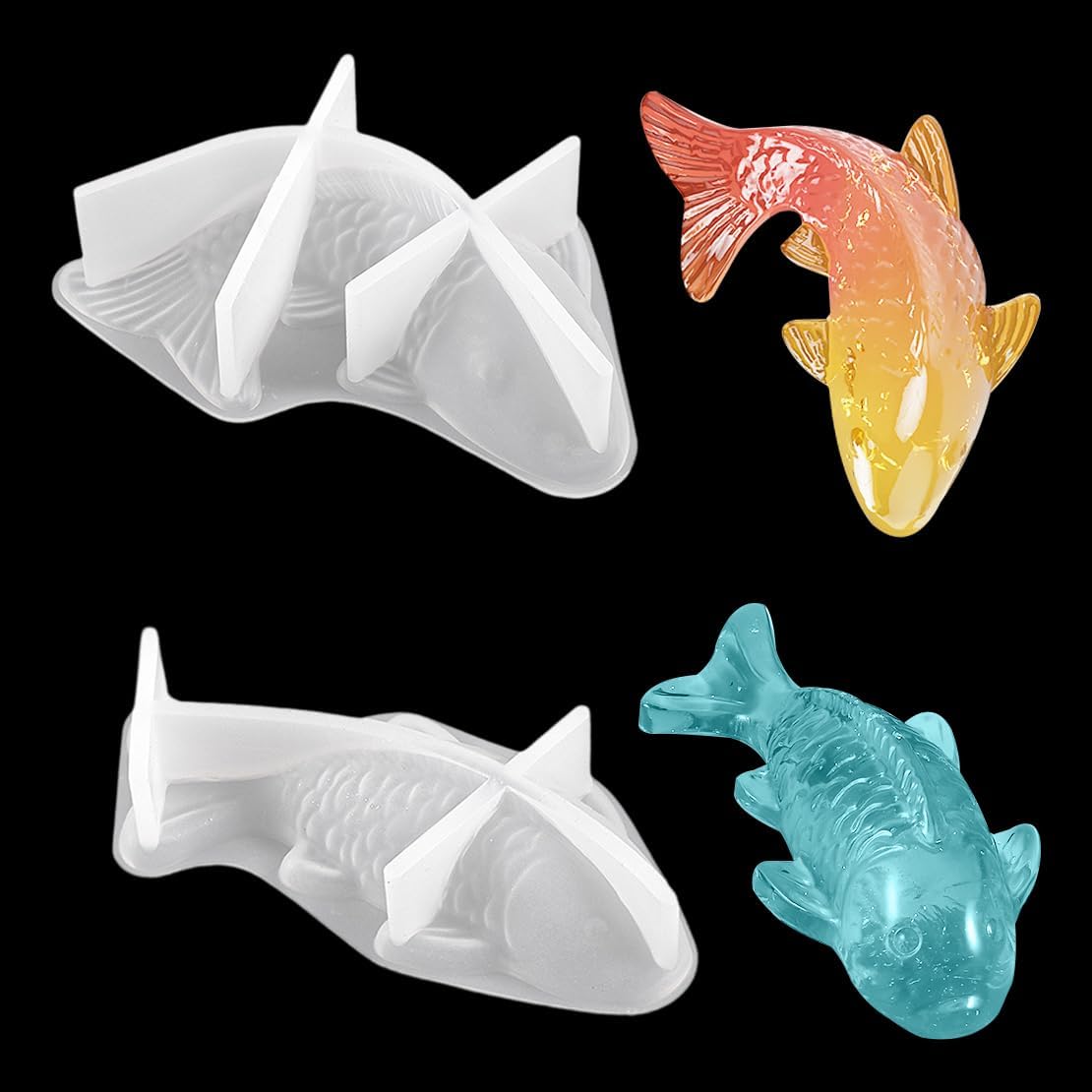 Amazon.com: DeryArcle 2Pcs Koi Fish Silicone Resin Molds, Goldfish ...