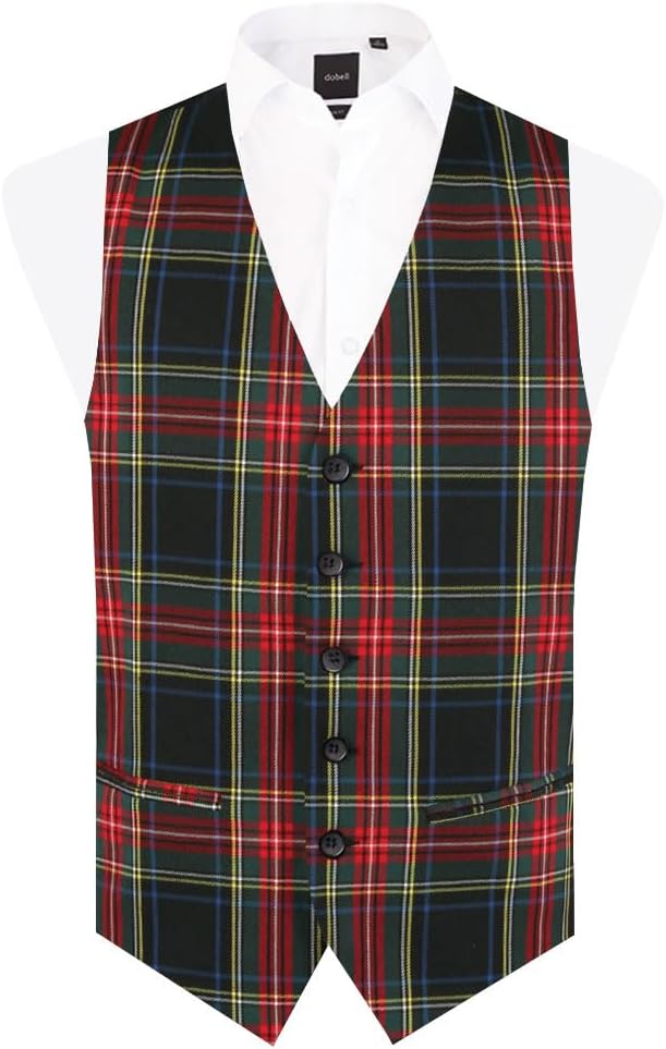 Dobell Mens Green Tartan Waistcoat Regular Fit 5 Button-L : Amazon.co ...