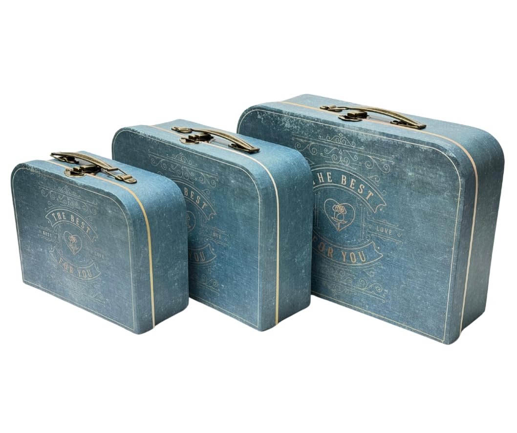 Trendi Set of 3 Decorative Storage Boxes with Lids Paperboard Suitcases ...