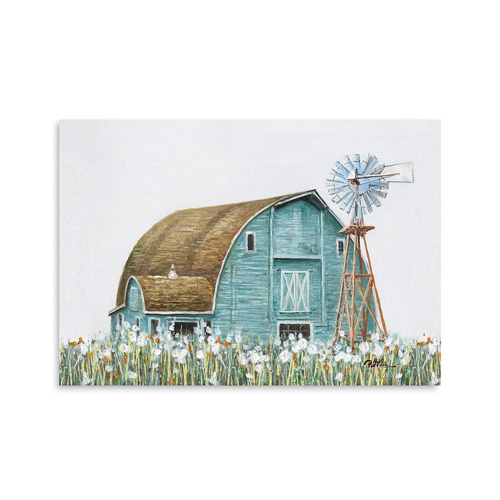 Amazon.com: Teal Barn Canvas Wall Art: Rustic Barn Bathroom Decor Old ...