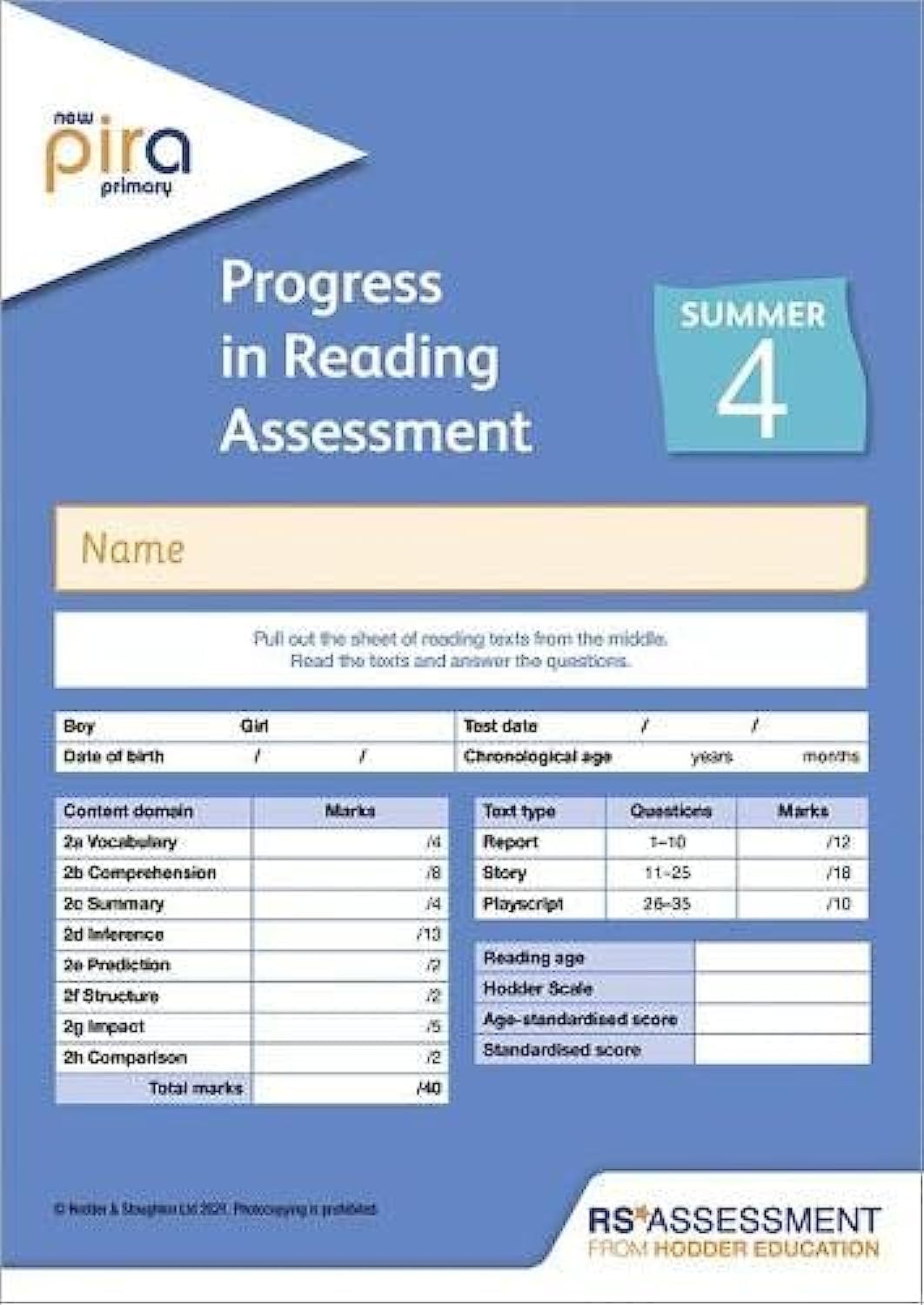 Amazon.com: New PiRA Test 4, Summer PK10 (Progress in Reading ...